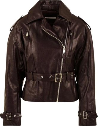 Mar De Margaritas Bikerjacke mit durchgehendem Rei&szlig;verschluss und G&uuml;rtel - - Jackets - Damen - Braun - M