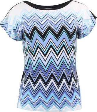 Passioni Sweater Sommer Pulli in Blau und Schwarz mit Zickzack-Druck