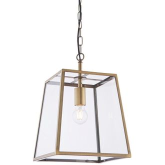 Endon Lighting Lampe &agrave; Suspension Simple Plaque Laiton Antique Mat, Verre Clair