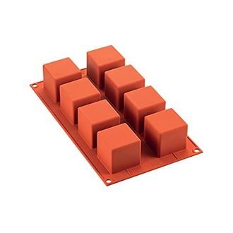 Silikomart | SF104 Moule en Silicone pour monoportions CUBI, antiadh&eacute;sif, 8 cubes, paquet de 1 Moule &agrave; g&acirc;teau, 50 x 50 mm, h 50 mm, Made in Italy, Rouge Brique