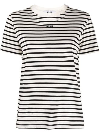 Msgm t-shirt ray&eacute; &agrave; logo brod&eacute; - Noir