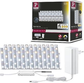 Paulmann 78870 LED Stripe MaxLED 250 Basisset Smart Home Zigbee Tunable White 5m IP44 18W 230/24V 1350lm Silber LED Lichtband spritzwassergeschützt