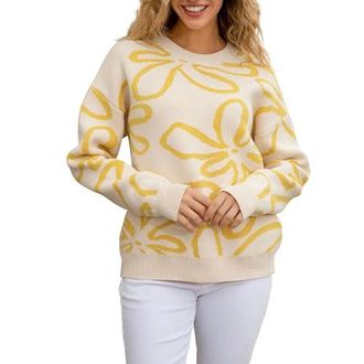 Generic Pull pour femme en tricot c&ocirc;tel&eacute; doux et confortable col rond manches longues coupe ample d&eacute;contract&eacute; pour le quotidien, le style urbain, les rendez-v