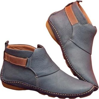 Generic Bottes plates en cuir vintage pour femme - Bottes dhiver &agrave; bout rond - Bottes de costume, gris, 40.5 EU