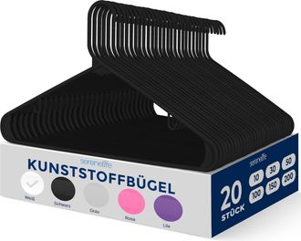 SereneLife Kleiderbügel Kunststoff Schwarz, 20er Set, Bügel rutschfest und Platzsparend, Clothes Hangers mit Einkerbungen im Schulterbereich für Anzüge, Hemden u