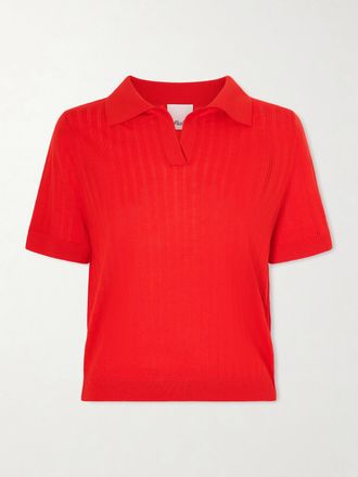 Allude Haut Fa&ccedil;on Polo En Laine &Agrave; Mailles Pointelle - Rouge