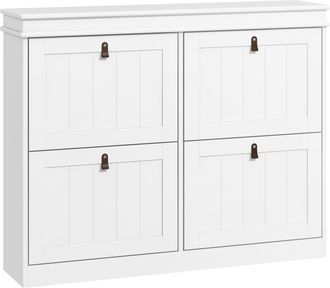 HOMCOM Schuhm&ouml;bel 20 Paar, moderner schmaler Schuhschrank mit 4 aufklappbaren Schubladen und verstellbaren Regalen, f&uuml;r Flur und Diele, 105 x 24 x 82,5 cm, w