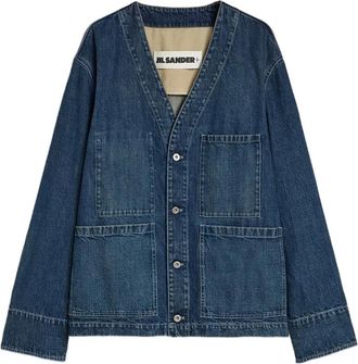 Jil Sander Homme, Vestes, Bleu, Taille: M Veste Chemise en Coton &agrave; Poches Plaqu&eacute;es