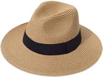 Dreshow Damen Panama Hut Fedora Strand Sonnenhut Breiter Rand Stroh Aufrollen Hut UPF 50+