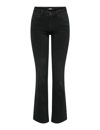 Only Onlann Mid Flared DNM Soo612 Noos, Noir d&eacute;lav&eacute;, S / 30L Femmes