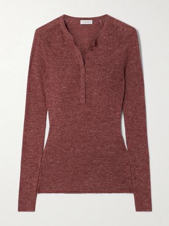 Gabriela Hearst Haut À Col Tunisien En Cachemire, Soie Et Chanvre Mélangés Côtelés Anges - Bordeaux