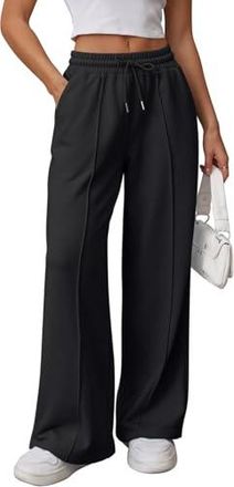 OLIPHEE Pantalon Femme Taille Elastique Pantalon Fluide Femme Pants Jambe Large avec Cordon de Serrage Sweatpants Décontracté Sportwear Yoga Printemps Automne