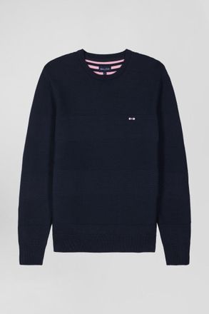 Eden Park Pull Col Rond En Coton Bleu Marine &Agrave; Jeux De Maille Coupe Regular