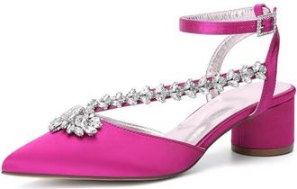 Generic Chaussures De Mariage Femmes Bloc Chunky Talon Heel Bout Pointu Hauts Talons Slingback Mariée Party Dress Chaussures 6Cm,Rose Red,38 EU