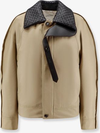 Bottega Veneta Cotton Jacket with Intrecciato leather collar - BOTTEGA VENETA - gender_Woman