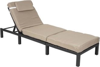 Mendler Mendler - Chaise longue HWC-A51, polyrotin, bain de soleil, transat de jardin - Premium anthracite, coussin cr&egrave;me