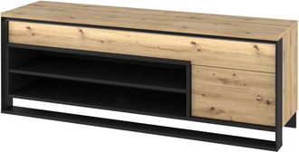 Selsey Selsey QUANT - TV-Lowboard in Eiche Artisan mit schwarzem Metallgestell und LED-Beleuchtung, 155 cm breit