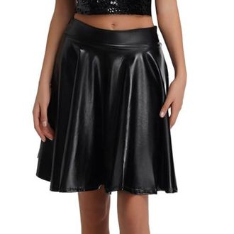 Generic Jupe trap&egrave;ze scintillante pour femme - Mini jupe &eacute;vas&eacute;e m&eacute;tallique brillante pour soir&eacute;e, &eacute;v&eacute;nements - Jupe pliss&eacute;e pour clubs, raves et occasions sp&eacute;