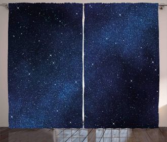 Abakuhaus Nacht Rustikaler Gardine, Raum und Sterne, Schlafzimmer Kräuselband Vorhang mit Schlaufen und Haken, 280 x 260 cm, Dunkelblau Weiß