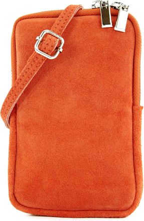 modamoda.de T210 Damen Wildleder Rauleder Handytasche 6,7 Zoll Umh&auml;ngetasche handmade in Italy, Farbe:Rotorange/Wildleder