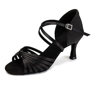 Generic Chaussures de danse latine pour femme - Marron clair - Bout ouvert - Pour salle de bal - Salsa Tango Performence Danse - Pointure 38 - Confortables - 