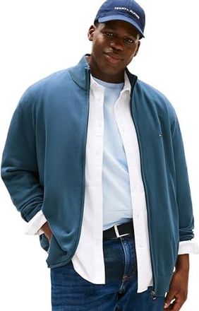 Tommy Hilfiger Pull avec Fermeture Éclair Homme Essential Cotton Zip Thru Col Cheminée, Bleu (Aegean Sea), 3XL