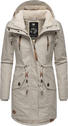 Ragwear Damen Mantel lange warme Winterjacke mit Teddyfell-Kapuze Elsie Intl Zinc24 Gr. XXL