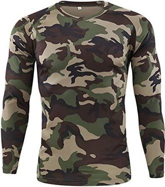 Onsoyours T-Shirt Militaire Homme Respirant Manches Longues T-Shirt Tactique Outdoor pour Homme Casual Tee Shirt Camouflag T-Shirts C Vert XXL