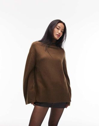 & Other Stories Sweat d&eacute;contract&eacute; en maille avec col montant - Marron moka-Brown