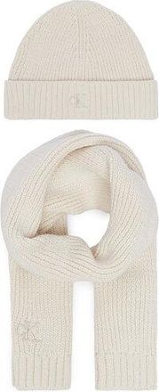 Calvin Klein Jeans Set Schal und M&uuml;tze Knitted Scarf Beanie Giftbox LVCKFJP00N Creme