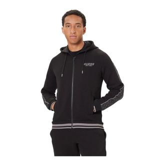 Guess Homme, Sweatshirts et sweats &agrave; capuche, Noir, Taille: S Sweat &agrave; Capuche Noir avec Zip