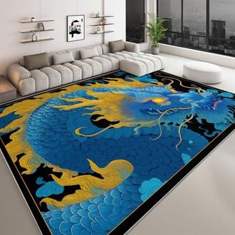 Generic Tapis Lavable &agrave; Poils Courts, Tapis Antid&eacute;rapant Doux Traditionnel Art Animaux Dragons pour Salon Salle &agrave; Manger Chambre &agrave; Coucher et Bureau - D&eacute;corat