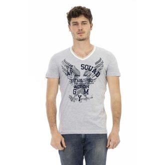 Trussardi Homme, Tops, Gris, Taille: 2XL T-shirt &agrave; manches courtes col en V imprim&eacute;
