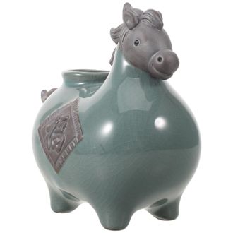 Pretyzoom HOOTNEE Porzellan Pferde-vase Chinesische Keramik Horse Figurine mit Stabilem Sockel Gl&uuml;cksbringendes Design f&uuml;r Neujahrsdeko und Tischdekoration Pfle