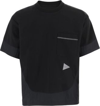 And Wander Homme, Tops, Noir, Taille: XL T-shirt en coton avec imprim&eacute;