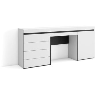 Skraut Home Schminktisch, Frisiertisch mit Stauraum, 177x75x35 cm, mit Schublade, Kommode mit Schubladen, Moderner Stil, Wei&szlig; - Skraut Home