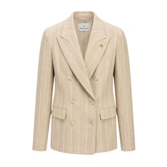 Manuel Ritz Femme, Vestes, Beige, Taille: 42 FR Blazer crois&eacute; &agrave; rayures en coton