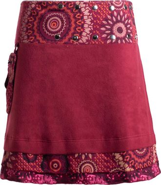 vishes Alternative Bekleidung - Damen Warmer Wickelrock Rock zum Wickeln mit Druckkn&ouml;pfen Mandalas dunkelrot 40-48