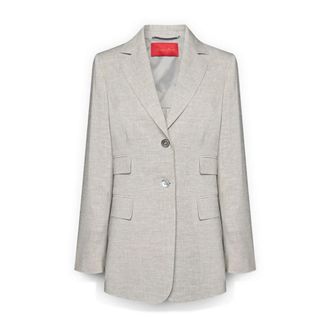 Elena Miro Einknopf-Leinenmischungs-Blazer - - Jackets - Damen - Grau - 6XL
