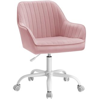 Songmics Chaise de Bureau avec Surface en Tissu Velours, Fauteuil Pivotant, Si&egrave;ge Ergonomique, Rembourrage en Mousse, Hauteur R&eacute;glable, Rose Bonbon