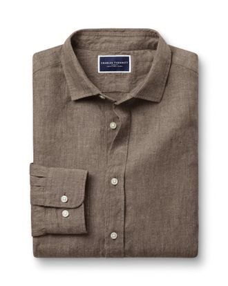 CHARLES TYRWHITT Reines Leinenhemd - Mokka