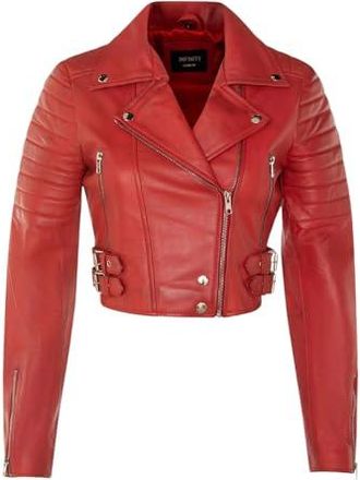 Infinity Leather Veste Courte Pour Dames Rouge Body Court Top Gothique Chic Motard Veste en Cuir V&eacute;ritable 2XL