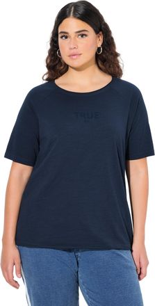 Ulla Popken Damen Shirt, Ringel, Rundhals, Halbarm, Offenkantig T-Shirts, Marine, 58-60 EU