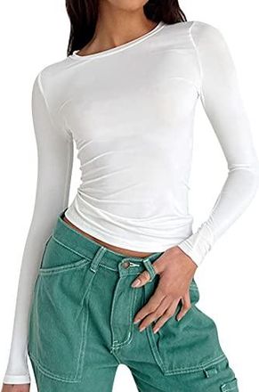 Generic Tops Y2k,Femme T-Shirt &agrave; Manches Longues Chemise &agrave; Col Rond Tops Ample D&eacute;contract&eacute; Chemisier Chic &Eacute;l&eacute;gant Casual Tunique Tshirts Blouse Tops Long