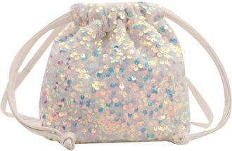 Generic Petit sac de soir&eacute;e &agrave; paillettes pour femme, &eacute;l&eacute;gant sac de soir&eacute;e, banquet, mini seau brillant, blanc, Black