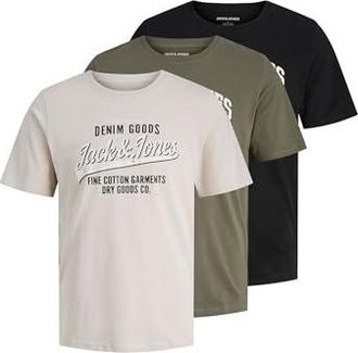 Jack & Jones Tee SS Crew Neck 3pk Jjethan Lot de 3 t-Shirts à col Rond MP Noos, Vert Olive, Hommes
