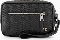 A|X Armani Exchange Pochette noire pour homme avec logo monogram imprimé, Noir, Taille unique