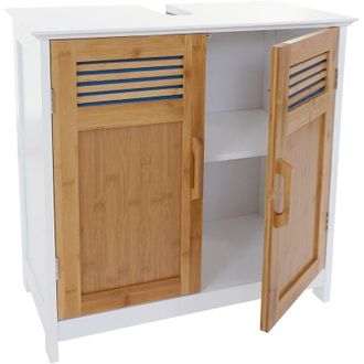 Hhg jamais utilis&eacute;] Meuble sous-lavabo 146, commode / armoire salle de bains, 60x62x31cm, bambou