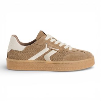 Tamaris Tamaris Damen-Sneaker aus taupefarbenem Leder mit wei&szlig;en Streifen