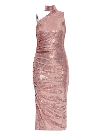 Versace Jeans Couture robe mi-longue brodée de sequins à col montant - Rose